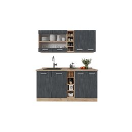 VICCO Singlek&uuml;che R-Line 160 cm Schwarz Beton Eiche mit Arbeitsplatte Eiche