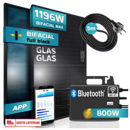 SUNNIVA&reg; 920W Balkonkraftwerk BIFAZIAL FULLBLACK komplett Steckdose TSUN 800W Wechselrichter, PV Solaranlage, 2x 460W Glas-Glas Solarmodule, inkl. 5m Kabel, Bluetooth WIFI, Komplettset