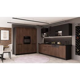 K&uuml;chen-Preisbombe K&uuml;che MONZA SIENA LOFT 280 + 180 K&uuml;chenzeile K&uuml;chenblock Nussbaum Okapi Schwarz
