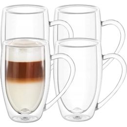 Doppelwandige Thermogl&auml;ser mit Henkel, 4er-Set, 500 ml, Gl&auml;ser Set, Kaffeegl&auml;ser