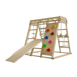 Juskys Maxi Kletterger&uuml;st f&uuml;r Kinder - Indoor Spielplatz mit Rutsche, Kletterwand & Schaukel - Natur