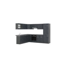 VICCO Eckk&uuml;che R-Line 287x227 cm Schwarz Beton Anthrazit mit Arbeitsplatte Anthrazit