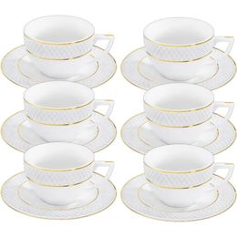Tassen mit Untertassen - Goldmuster - 6er-Set - 90 ml - Kaffeetassen aus Porzellan