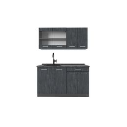 VICCO Singlek&uuml;che R-Line 140 cm Schwarz Beton Anthrazit mit Arbeitsplatte Eiche