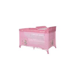Lorelli Reisebett Moonlight zwei Ebenen, faltbar, Wickelauflage, Matratze, R&auml;der rosa pink