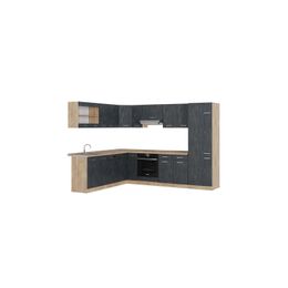 VICCO Eckk&uuml;che R-Line 287x227 cm Schwarz Beton Eiche mit Arbeitsplatte Eiche