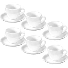 Wilmax Porzellan Kaffeetassen mit Untertassen &ndash; 6er Set (75 ml) &ndash; Wei&szlig;es Geschirrset
