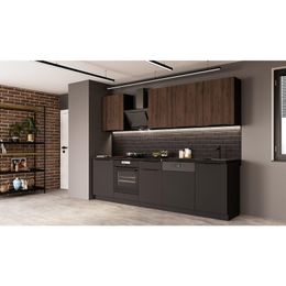 K&uuml;chen-Preisbombe K&uuml;che SIENA + MONZA BASIC 280 cm K&uuml;chenzeile K&uuml;chenblock Einbauk&uuml;che Nussbaum
