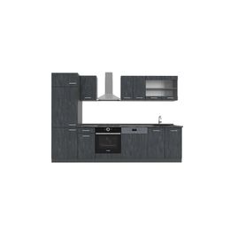 VICCO K&uuml;chenzeile R-Line 300 cm Schwarz Beton Anthrazit mit Arbeitsplatte Wei&szlig;-Marmor