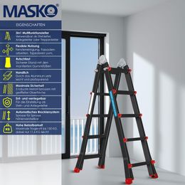 Masko Aluminium 6in1 Mehrzweckleiter &ndash; 20 Sprossen - 520 cm 150 Kg, ausziehbar, Rutschfest, Multifunktional, Gelenkleiter, Anlegeleiter, Klappleiter, beidseitige Steh- und Treppenleiter