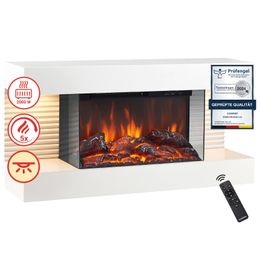 KAMINIO Elektrokamin LIZ - Elektrischer Wandkamin mit Heizung, 3D-Flammeneffekt, LED-Ambientelicht, Fernbedienung - Wei&szlig;