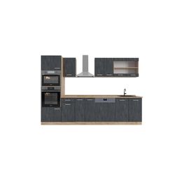 VICCO K&uuml;chenzeile R-Line 300 cm Schwarz Beton Eiche mit Arbeitsplatte Wei&szlig;-Marmor