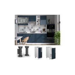 VICCO Apothekerunterschrank Fame-Line Wei&szlig; Dunkelblau Hochglanz 30 cm mit Arbeitsplatte Wei&szlig;-Marmor