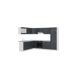 VICCO Eckk&uuml;che R-Line 287x227 cm Schwarz Beton Wei&szlig; mit Arbeitsplatte Anthrazit