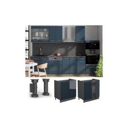 VICCO Sp&uuml;lenunterschrank Fame-Line Anthrazit Dunkelblau Hochglanz 80 cm mit Arbeitsplatte Eiche
