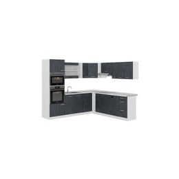VICCO Eckk&uuml;che R-Line 247x237 cm Schwarz Beton Wei&szlig; mit Arbeitsplatte Eiche