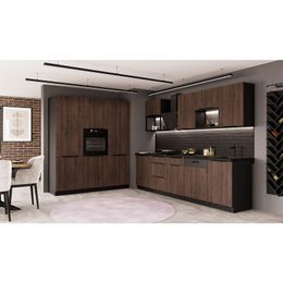 K&uuml;chen-Preisbombe K&uuml;che MONZA LOFT 280 + 180 K&uuml;chenzeile K&uuml;chenblock Nussbaum Okapi Schwarz