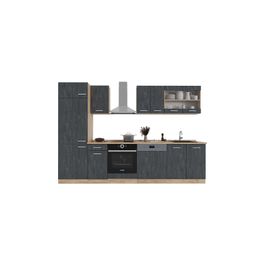 VICCO K&uuml;chenzeile R-Line 300 cm Schwarz Beton Eiche mit Arbeitsplatte Eiche