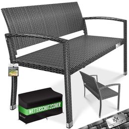 Kesser&reg; Gartenbank Polyrattan 2-Sitzer Wetterfest Rattan-Sitzbank UV-Best&auml;ndig & bis 320kg belastbar Balkon-Bank 125x62x90cm Garten-M&ouml;bel mit ergonomischen Armlehnen F&uuml;r 2 Personen