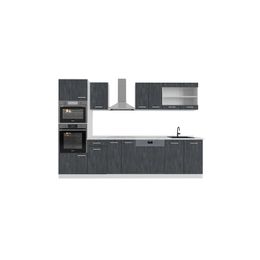 VICCO K&uuml;chenzeile R-Line 300 cm Schwarz Beton Wei&szlig; mit Arbeitsplatte Anthrazit