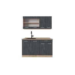 VICCO Singlek&uuml;che R-Line 140 cm Schwarz Beton Eiche mit Arbeitsplatte Anthrazit