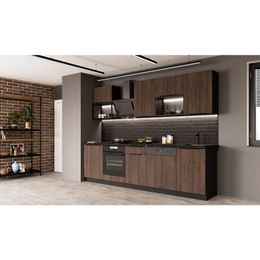 K&uuml;chen-Preisbombe K&uuml;che MONZA BASIC LOFT 280 K&uuml;chenzeile K&uuml;chenblock Einbauk&uuml;che Nussbaum Schwarz