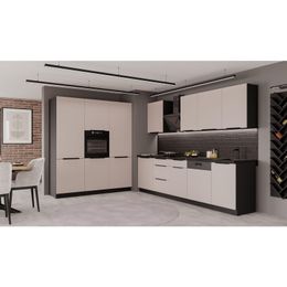 K&uuml;chen-Preisbombe K&uuml;che ARONA 280 + 180 K&uuml;chenzeile K&uuml;chenblock Einbauk&uuml;che Kaschmir beige Schwarz