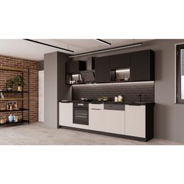 K&uuml;chen-Preisbombe K&uuml;che ARONA + SIENA BASIC LOFT 280 cm K&uuml;chenzeile K&uuml;chenblock Kaschmir Schwarz