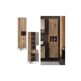 VICCO Hochschrank Eliza Viking Oak 40 x 190 cm mit 2 T&uuml;ren und Schublade