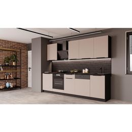 K&uuml;chen-Preisbombe K&uuml;che ARONA BASIC 280 K&uuml;chenzeile K&uuml;chenblock Einbauk&uuml;che Kaschmir beige Schwarz