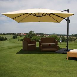 Gastronomie-Ampelschirm MCW-A96, 3x4m (&Oslash;5m) Polyester Alu/Stahl 26kg ~ creme mit St&auml;nder