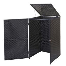 M&uuml;lltonnenverkleidung MCW-E25, M&uuml;lltonnenbox M&uuml;lltonnenabdeckung, Poly-Rattan 120l ~ schwarz