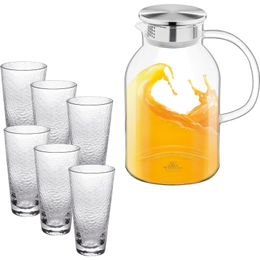 Wilmax Glaskrug 2,1L mit 6 Wassergl&auml;sern &agrave; 320 ml - Transparent - Getr&auml;nkeset