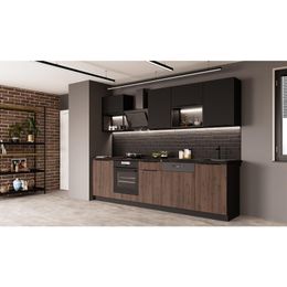 K&uuml;chen-Preisbombe K&uuml;che MONZA + SIENA BASIC LOFT 280 K&uuml;chenzeile K&uuml;chenblock Nussbaum Schwarz matt