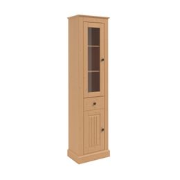 Vitrine Home Affaire "Liotta", beige (natur gebeizt, gewachst), B:46,5cm H:181cm T:31cm, Massivholz, Schränke, eine Glastür und einer Holztür und einer Schublade