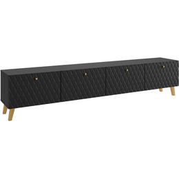 Sideboard Inosign "LOWBOARD PHUKET", schwarz (graphite schwarz matt), B:190cm H:39cm T:32cm, Sideboards, TV-Board mit Strukturfront, TV-Board Breite 190 cm