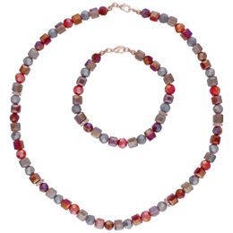 Schmuckset Smart Jewel "Schmuck mit Kristallsteinen in rot und lavendel, Messing", bunt (mehrfarbig), Schmuck-Sets, Damen, 50cm, Materialmix