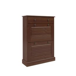 Schuhschrank Home Affaire "Liotta", braun, B:75cm H:105cm T:25cm, Massivholz, Schränke, Mit 2 Klappen und 1 Schublade