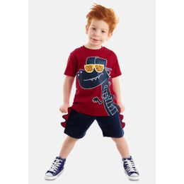 Hausanzug DENOKIDS "Cool Dino", Herren, Gr. 104, rot, 95% Baumwolle;5% Elasthan, bedruckt, regular fit kurz, Kurzarm, Homewear-Sets, mit Dinosaurier-Print