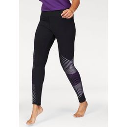 Leggings Kangaroos, Damen, Gr. 40, N-Gr, schwarz (schwarz, lila), Single Jersey, Obermaterial: 95% Baumwolle, 5% Elasthan, bedruckt, sportlich, eng knöchellang, Hosen, Große Größen