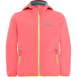 Softshelljacke Jack Wolfskin "FOURWINDS JACKET für Kinder", Kinder, Gr. 128, orange (sunset coral), Softshell, Obermaterial: 100% Polyester, sportlich, hoch geschlossener Ausschnitt, Langarm eingefasste Kante, Jacken