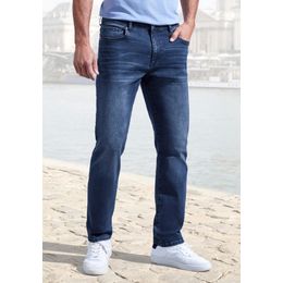 5-Pocket-Jeans John Devin "Straight-fit Jeans", Herren, Gr. 38, L&auml;nge 34, blau (schwarz, blau, denim), Denim/Jeans, Obermaterial: 98% Baumwolle, 2% Elasthan, Destroyed-Effekte, straight fit lang, Jeans 5-Pocket-Jeans, aus elastischer Denim-Qualit&auml;t