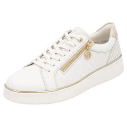 Plateausneaker Remonte, Damen, Gr. 40, wei&szlig; (sanftes wei&szlig;, goldfarben), Leder, Lederimitat, Schuhe Plateausneaker, Freizeitschuh, Halbschuh, Schn&uuml;rerschuh, seitlicher Rei&szlig;verschluss, Topseller