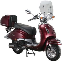 Motorroller Alpha Motors "Retro Firenze Limited", rot (weinrot), Motorroller & Mofas, 85 km/h, mit Lenkerschloss und Windschild, B:89cm H:112cm L:189cm