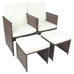 Gartenstuhl Vcm "Vcm 4-tlg. Set Gartenstuhl Loungestuhl Sessel Maße pro Stuhl ca. H. 84 x B. 53 x T. 53 cm Rattan Balkonstuhl mit Sitzkissen - Raloso" Gr. 84, braun, B:53cm H:84cm T:53cm, Stühle