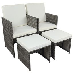 Gartenstuhl Vcm "Vcm 4-tlg. Set Gartenstuhl Loungestuhl Sessel Maße pro Stuhl ca. H. 84 x B. 53 x T. 53 cm Rattan Balkonstuhl mit Sitzkissen - Raloso" Gr. 84, grau, B:53cm H:84cm T:53cm, Stühle