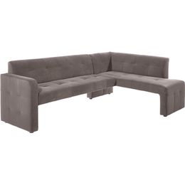 Eckbank exxpo - SOFA FASHION "Barista, bequem und elegant, hohe Bodenfreiheit", grau (taupe), B:157cm H:82cm T:245cm, Luxus-Microfaser (100% Polyester), Sitzbänke, moderne Sitz- und Rückenverarbeitung, frei im Raum stellbar