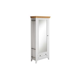 Garderobenschrank Home Affaire "Skandinavia", weiß (weiß, honig), B:85cm H:192cm T:38cm, Massivholz, Schränke, Massivholz, mit Spiegel und seitlichen Hängemöglichkeiten