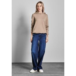 Hoodie Street One, Damen, Gr. 34, braun (bisquit braun), Sweatware, 66% Polyester, 29% Viskose, 5% Elasthan, unifarben, normal, ohne Ausschnitt, Bündchen, Sweatshirts, mit elastischem Materialmix