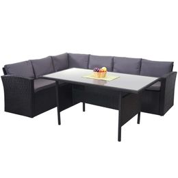 Poly-Rattan-Garnitur MCW-A29, Gartengarnitur Sitzgruppe Lounge-Esstisch-Set, schwarz ~ Kissen dunkelgrau